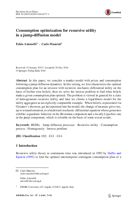 (PDF) Consumption optimization for recursive utility in a jump-diffusion model