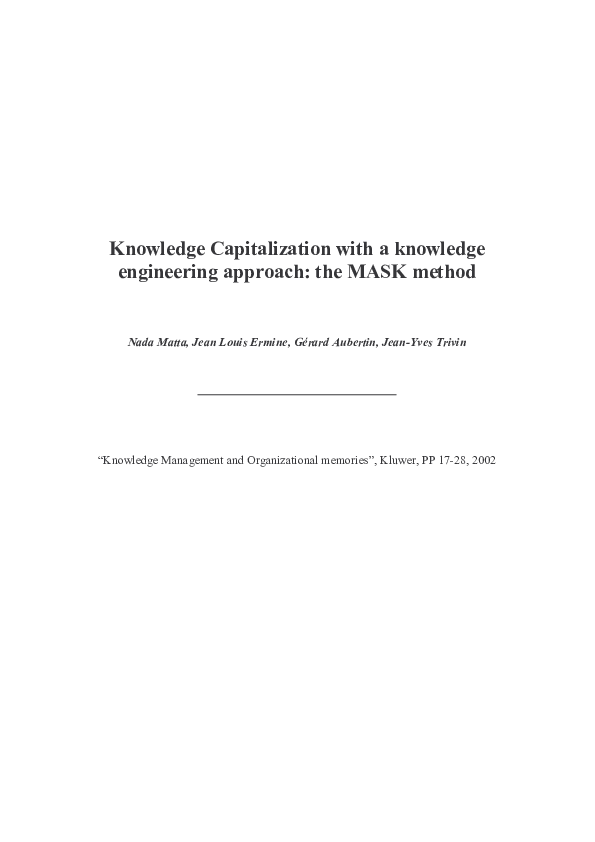 (PDF) Knowledge Capitalization with a Knowledge Engineering Approach: The Mask Method