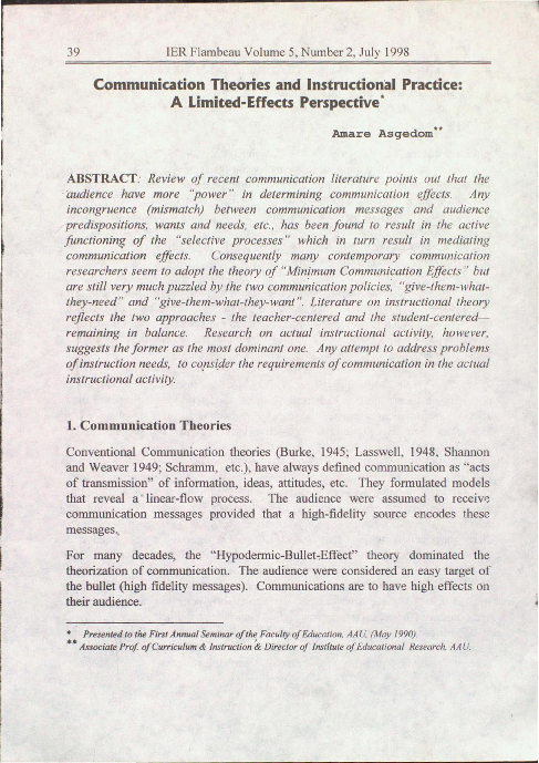 (PDF) Communication Theories and Instructional Practice: A Limited ...