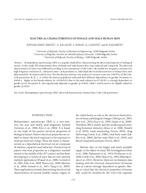 (PDF) Electrical characteristics of female and male human skin