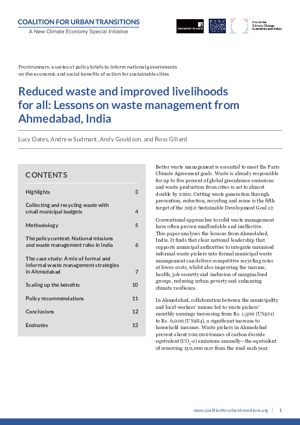 (PDF) Reduced waste and improved livelihoods for all: Lessons on waste ...