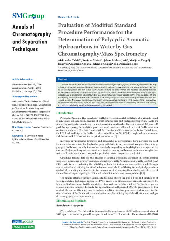 (PDF) Evaluation of Modified Standard Procedure Performance for the Determination of Polycyclic ...