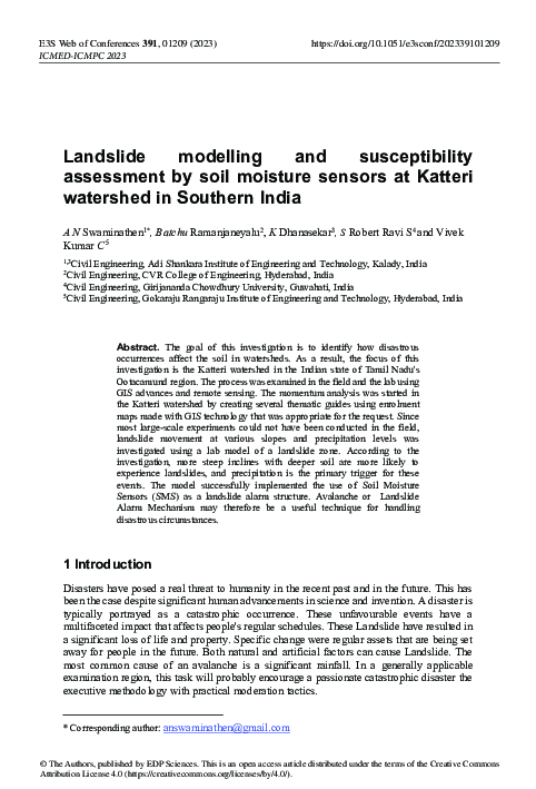 (PDF) Landslide modelling and susceptibility assessment by soil moisture sensors at Katteri ...