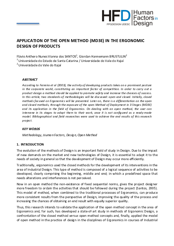 (PDF) Application of the Open Method (MD3E) in the Ergonomic Design of ...