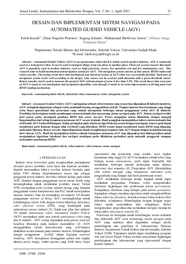 (PDF) Desain dan Implementasi Sistem Navigasi pada Automated Guided Vehicle (AGV)