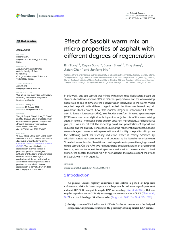 (PDF) Effect of Sasobit warm mix on micro properties of asphalt with ...
