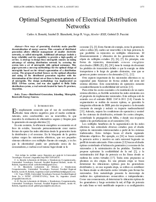 (PDF) Optimal Segmentation of Electrical Distribution Networks | Jorge R. Vega - Academia.edu