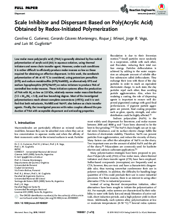 (PDF) Scale Inhibitor and Dispersant Based on Poly(Acrylic Acid ...