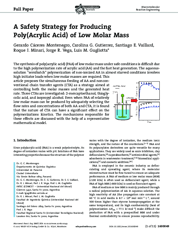 (PDF) A Safety Strategy for Producing Poly(Acrylic Acid) of Low Molar Mass