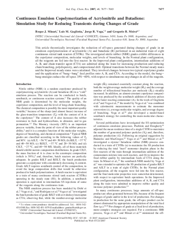 (PDF) Continuous Emulsion Copolymerization of Acrylonitrile and Butadiene: Simulation Study for ...