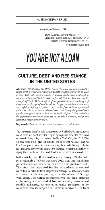 (PDF) You are not a loan: Culture, debt, and resistance in the United ...