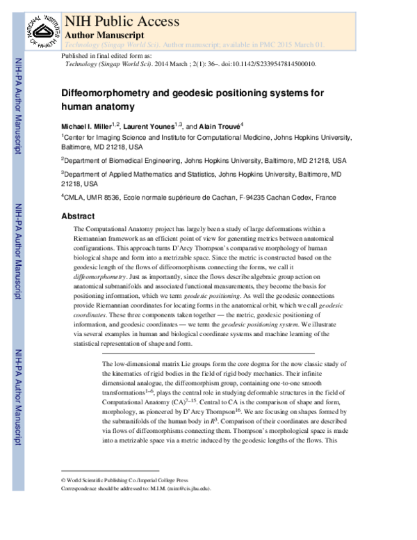 (PDF) Diffeomorphometry and geodesic positioning systems for human anatomy