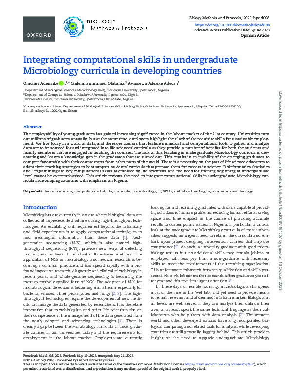 (PDF) Integrating Computational Skills in Microbiology Education