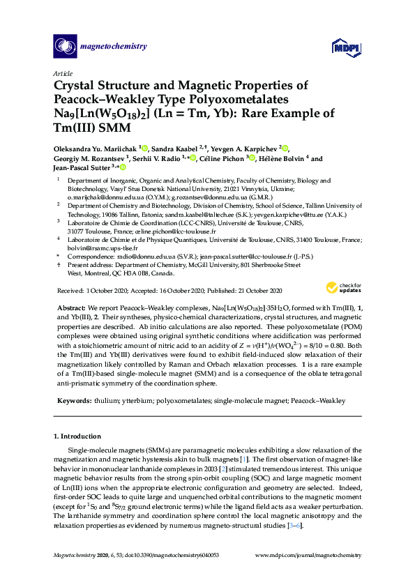 (PDF) Crystal Structure and Magnetic Properties of Peacock–Weakley Type ...