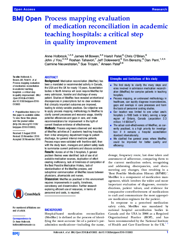 (PDF) Process mapping evaluation of medication reconciliation in ...