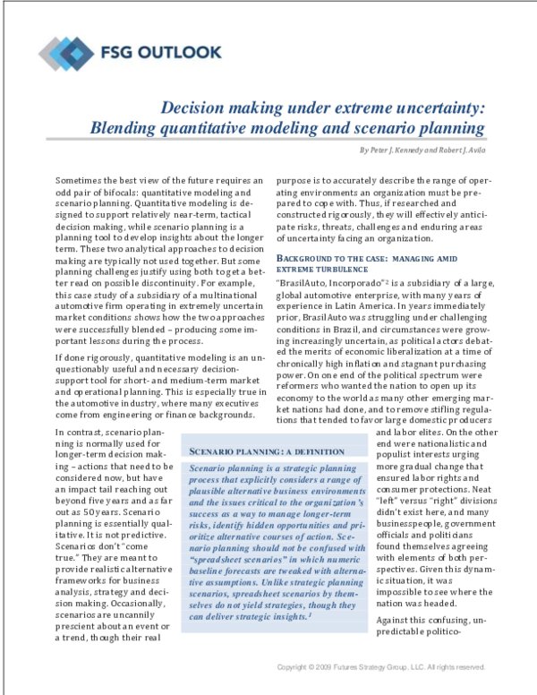 (PDF) Decision making under extreme uncertainty: blending quantitative modeling and scenario ...