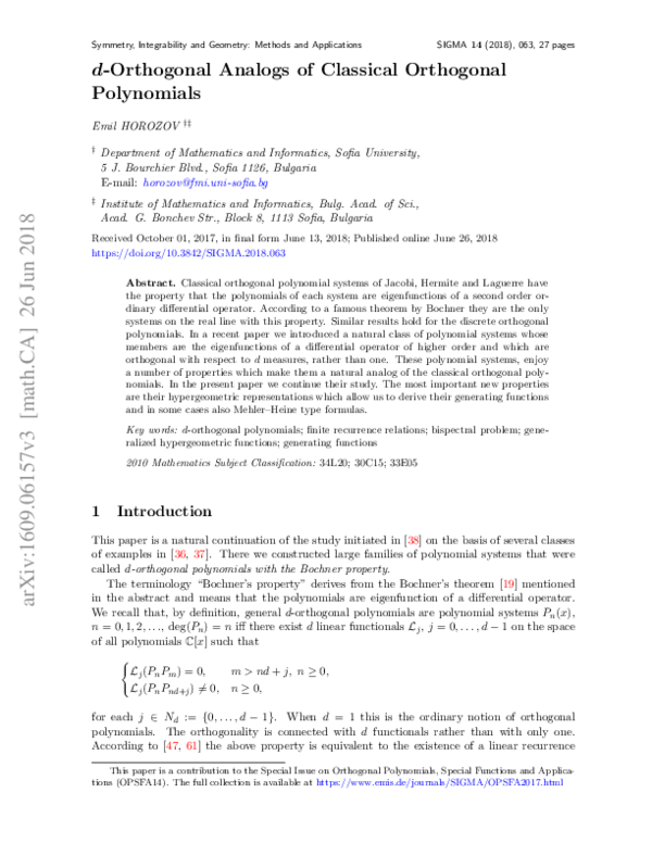 (PDF) Multiple orthogonal analogs of classical orthogonal polynomials