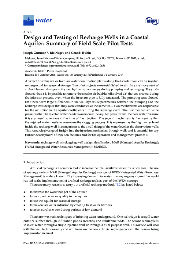 (PDF) Design and Testing of Recharge Wells in a Coastal Aquifer ...