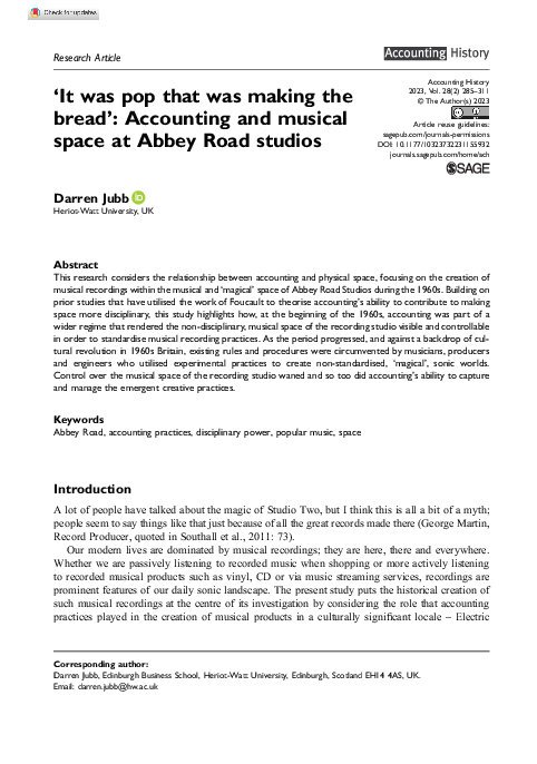 (PDF) Accounting's Role in Abbey Road's Creative Space