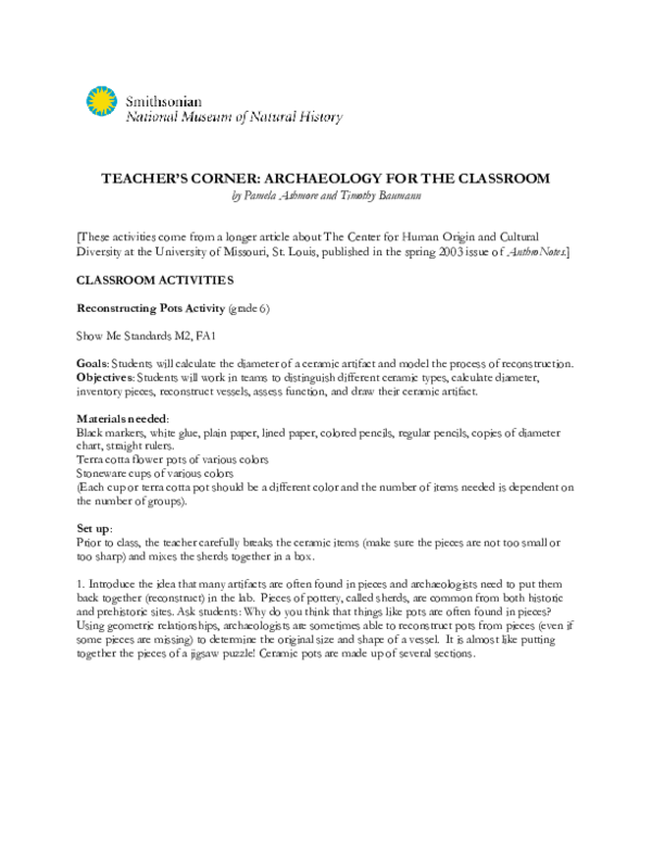 (PDF) Teacher's Corner: Archaeology for the Classroom