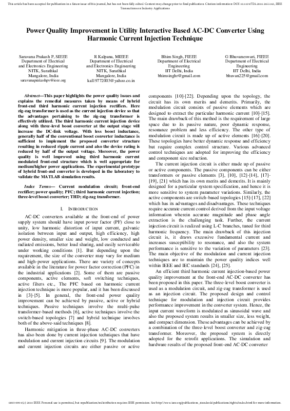 (PDF) Power Quality Improvement in Utility Interactive Based AC–DC Converter Using Harmonic ...