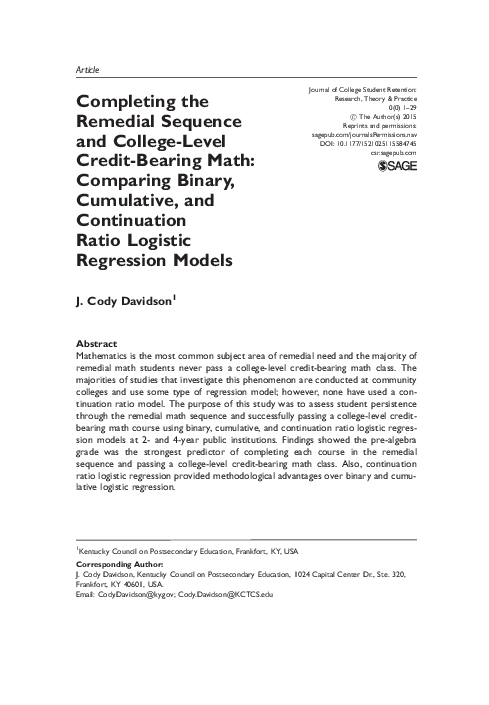 (PDF) Completing the Remedial Sequence and College-Level Credit-Bearing ...