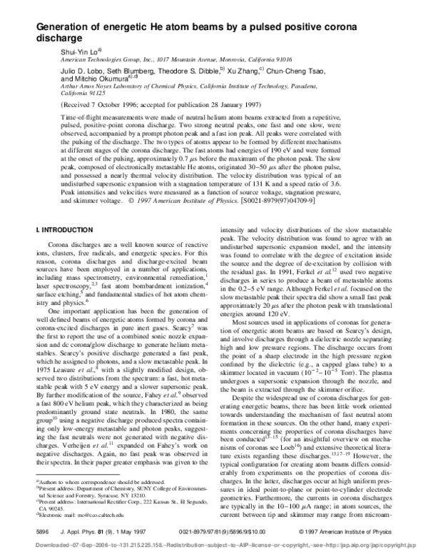 (PDF) Generation of energetic He atom beams by a pulsed positive corona ...