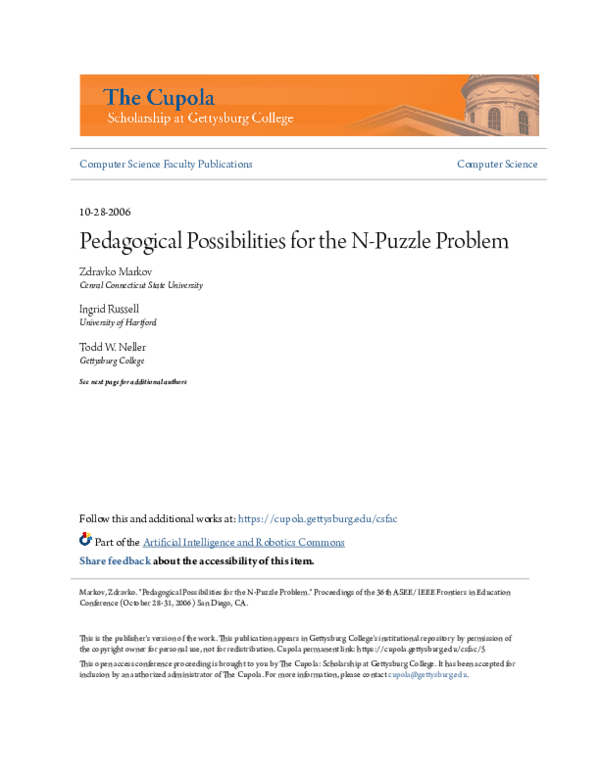 (PDF) Pedagogical Possibilities for the N-Puzzle Problem