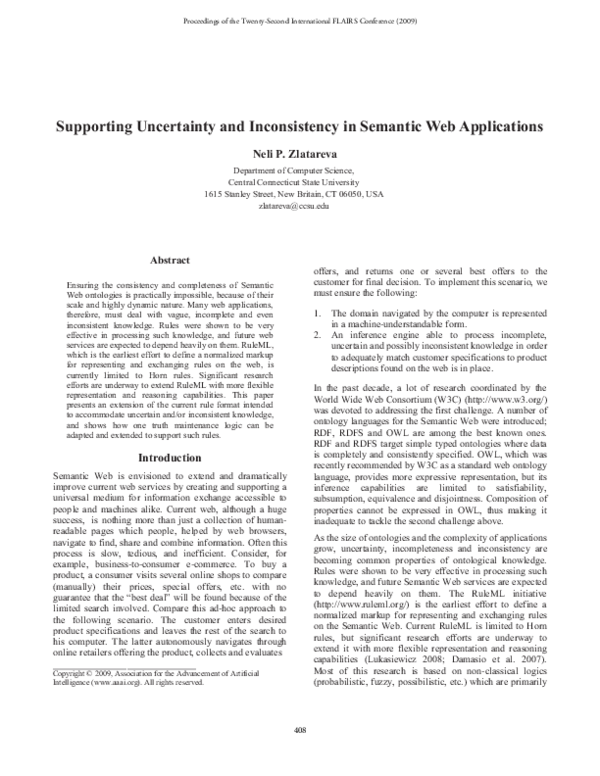 (PDF) Supporting Uncertainty and Inconsistency in Semantic Web Applications