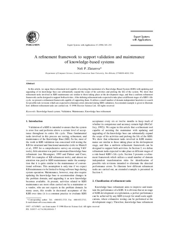 (PDF) A refinement framework to support validation and maintenance of knowledge-based systems ...