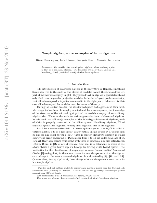 (PDF) Toupie algebra, some examples of laura algebras