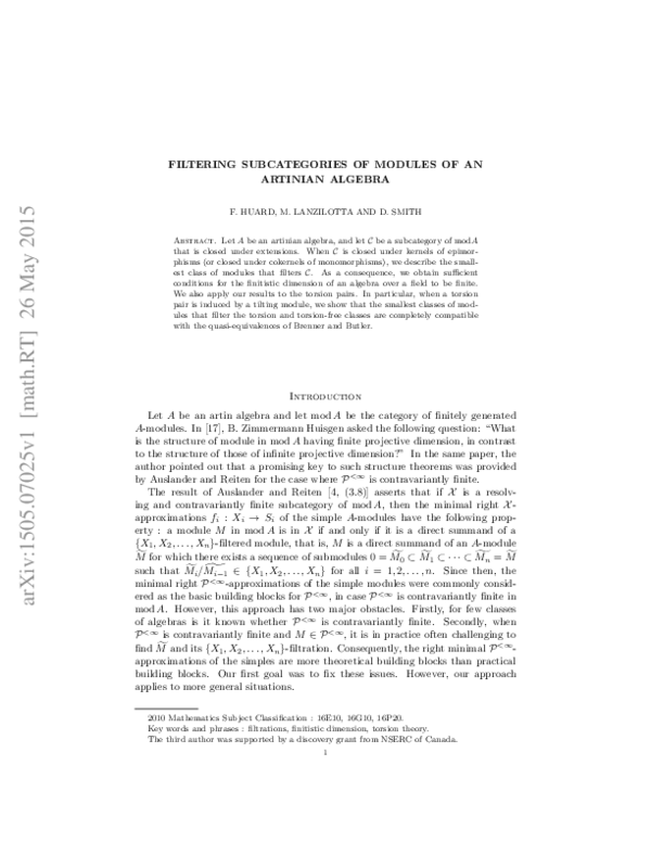 (PDF) Filtering subcategories of modules of an artinian algebra