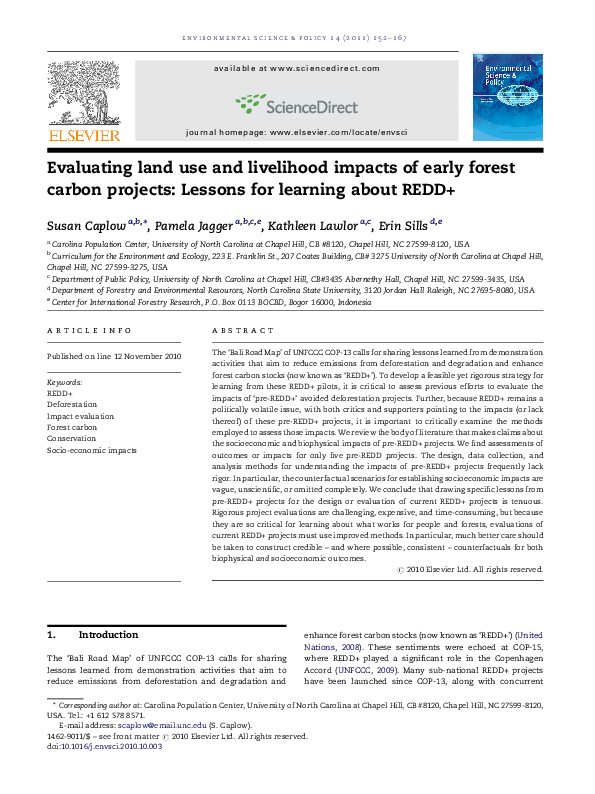 (PDF) Evaluating land use and livelihood impacts of early forest carbon ...