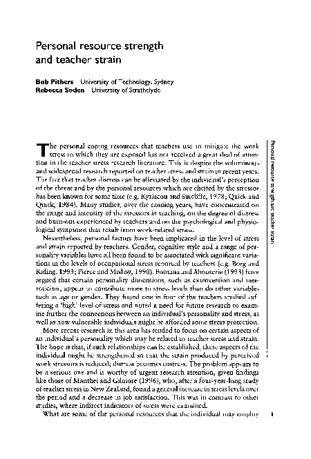 (PDF) Personal resource strength and teacher strain