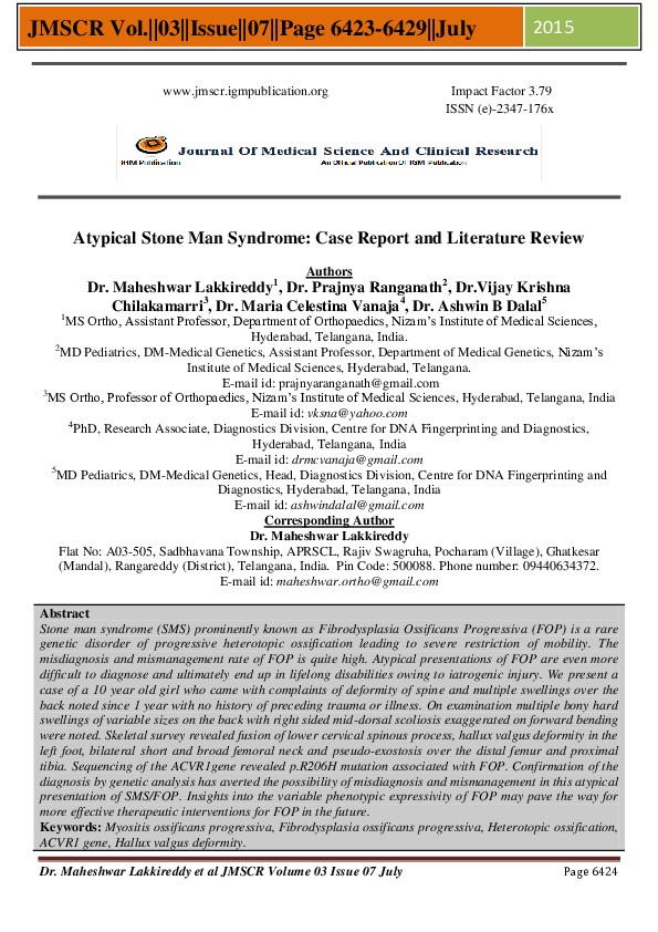 (PDF) Atypical Stone Man Syndrome: Case Report and Literature Review