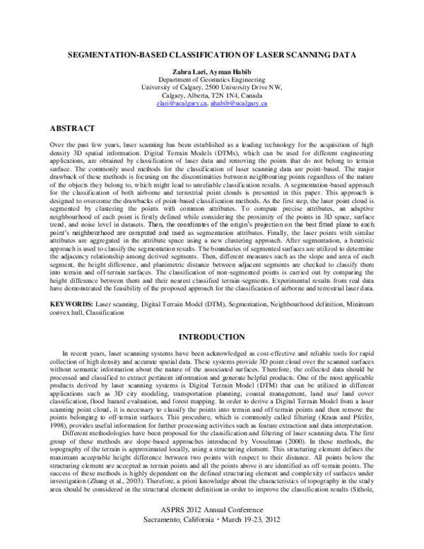 (PDF) Segmentation-Based Classification of Laser Scanning Data