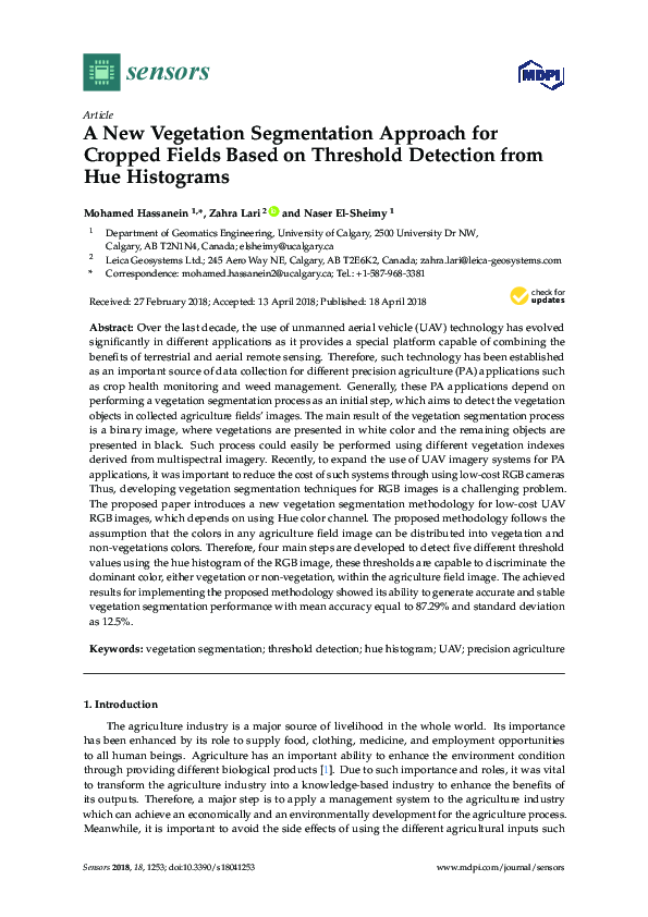 (PDF) A New Vegetation Segmentation Approach for Cropped Fields Based ...
