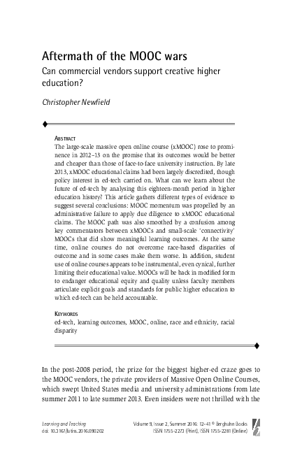 (PDF) Aftermath of the MOOC wars: Can commercial vendors support ...