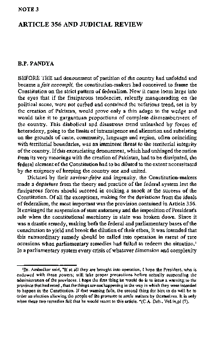 (PDF) Article 356 and Judicial Review