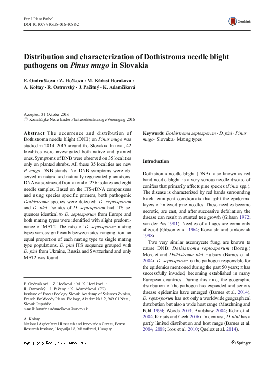 (PDF) Distribution and characterization of Dothistroma needle blight ...