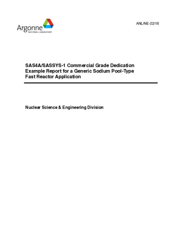 (PDF) SAS4A/SASSYS-1 Commercial Grade Dedication Example Report for a Generic Sodium Pool-Type ...