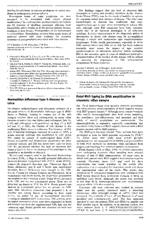 (PDF) Fetal RhD typing by DNA amplification in chorionic villus sample
