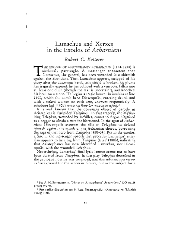 (PDF) Lamachus and Xerxes in the Exodos of Acharnians
