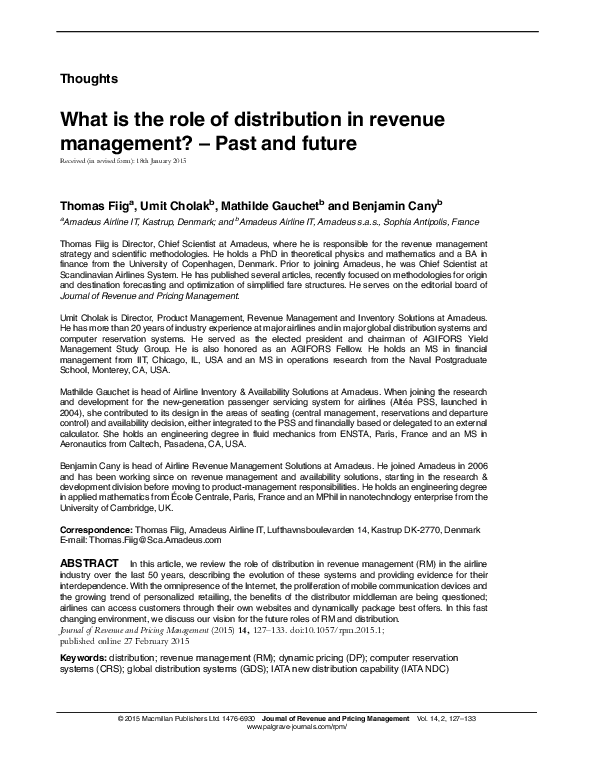 (PDF) What is the role of distribution in revenue management? – Past ...