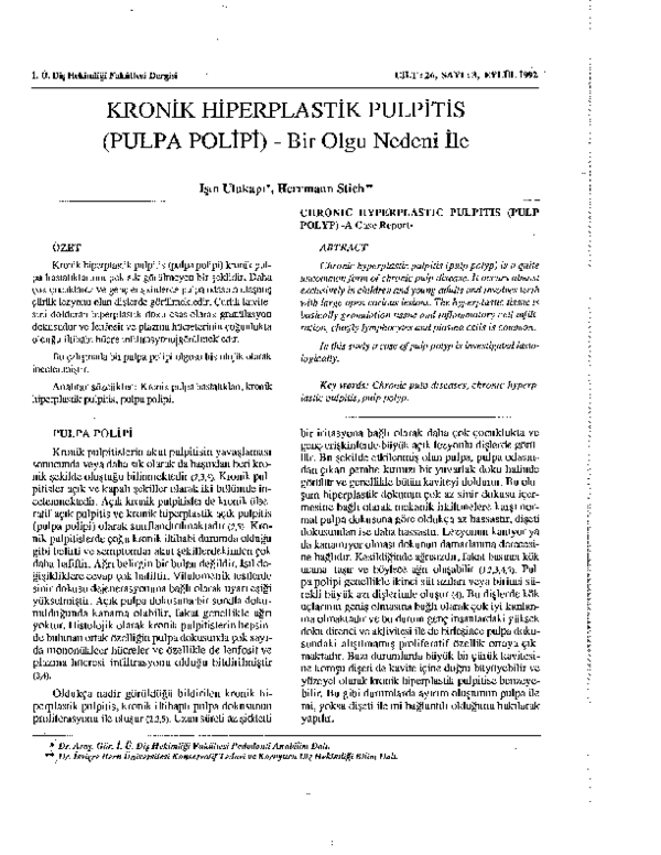 (PDF) KRONİK HİPERPLASTÎK PULPİTİS (PULPA POLİPİ) - Bir Olgu Nedeni İle ...