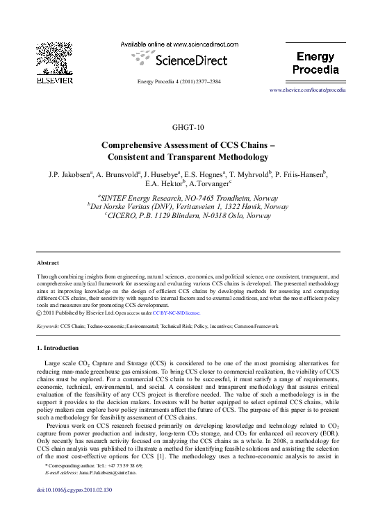 (PDF) Consistent Methodology for Assessing CCS Chains