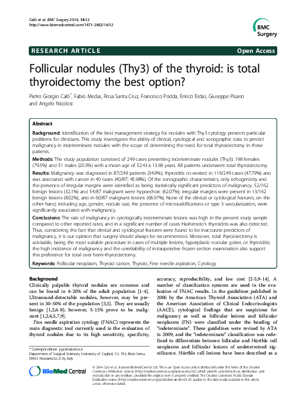 (PDF) Follicular nodules (Thy3) of the thyroid: is total thyroidectomy ...
