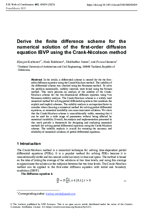 Pdf Derive The Finite Difference Scheme For The Numerical Solution Of The First Order