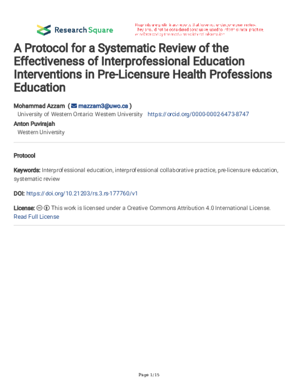 (PDF) A Protocol for a Systematic Review of the Effectiveness of ...