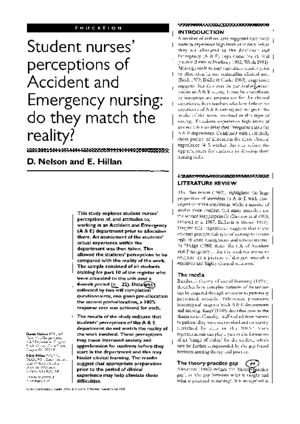 (PDF) Student nurses'perceptions of Accident and Emergency nursing: do they match the reality ...